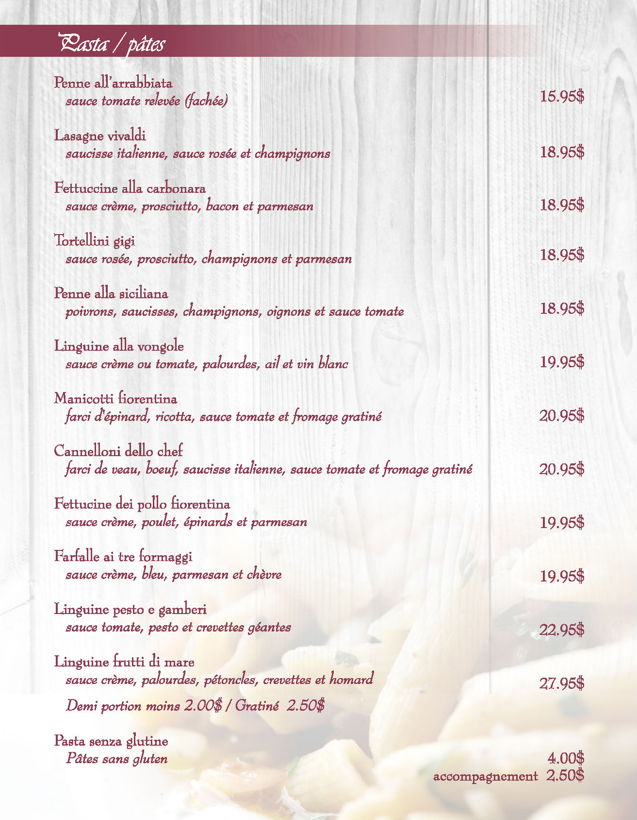 Pasta / Pâtes - Restaurant Vivaldi